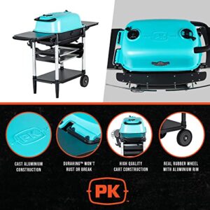 PK Grills BBQ Grill and Smoker Charcoal Grill Portable for Outdoor Barbeque Grilling Camping, Backyard, Patio, Cast Aluminium Grills, Teal, PK Aaron Franklin Addition