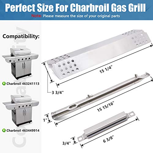 Grill Replacement Parts for Charbroil 463241113 463449914 4 Burner Gas Grill, Stainless Steel Heat Plate Shields, Crossover Tubes, Igniters and Grill Burner Parts for Charbroil 463449914