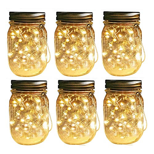 XVZ Hanging Solar Mason Jar Lid Lights,6 Pack 20 LED String Fairy Starry Jar Light,IPX5 Waterproof Light for Patio,Garden,Yard,Lawn,Wedding Decor,Christmas Decorative (Warm White)