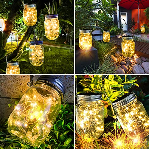 XVZ Hanging Solar Mason Jar Lid Lights,6 Pack 20 LED String Fairy Starry Jar Light,IPX5 Waterproof Light for Patio,Garden,Yard,Lawn,Wedding Decor,Christmas Decorative (Warm White)