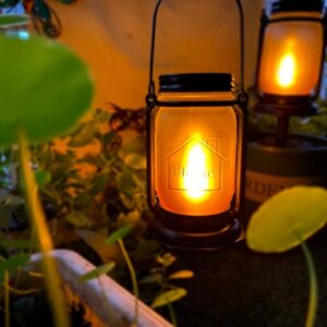 Solar Mason Jar Lantern Lights,2 Pack Hanging Flickering Torch Lights,Solar Lanterns for Outdoor Patio Party Garden Wedding Decor Lights(Mason Jars/Handles Included)