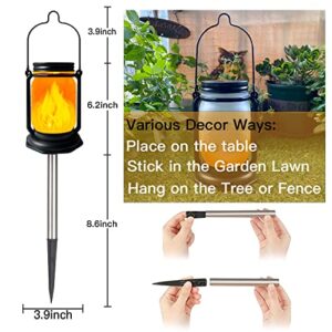 Solar Mason Jar Lantern Lights,2 Pack Hanging Flickering Torch Lights,Solar Lanterns for Outdoor Patio Party Garden Wedding Decor Lights(Mason Jars/Handles Included)