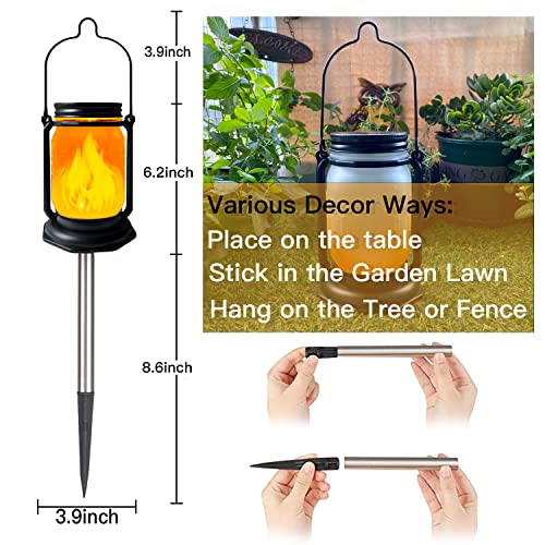 Solar Mason Jar Lantern Lights,2 Pack Hanging Flickering Torch Lights,Solar Lanterns for Outdoor Patio Party Garden Wedding Decor Lights(Mason Jars/Handles Included)