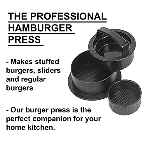 3 in 1 Stuffed Burger Press,Different Size Molds and Non Sticking Coating, Works Best for Stuffed Burgers, Regular Beef, Sliders, Grilling Accessories, Essential Kitchen