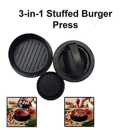 3 in 1 Stuffed Burger Press,Different Size Molds and Non Sticking Coating, Works Best for Stuffed Burgers, Regular Beef, Sliders, Grilling Accessories, Essential Kitchen