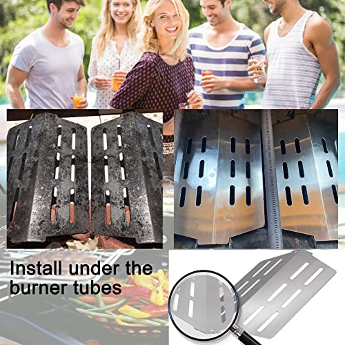 Hiorucet 17.5'' 7620 Flavorizer Bars and 65505 Heat Deflector for Weber Genesis 300 Series, E310 S310 E320 E330 S330 Grill Parts (Front Control), Stainless Steel Heat Plates Replacement Parts