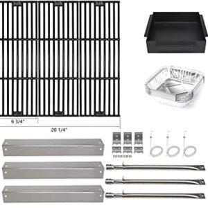 Hisencn Repair kit Replacement for Chargriller 5050, Stainless Steel Burner Tube, Heat Plate, Porcelain Cast Iron Cooking Grates, igniter Electrode, Porcelain Steel Grease Collection Pan with 15 Pack