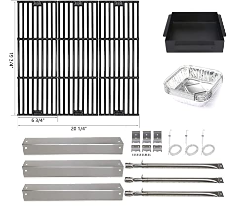 Hisencn Repair kit Replacement for Chargriller 5050, Stainless Steel Burner Tube, Heat Plate, Porcelain Cast Iron Cooking Grates, igniter Electrode, Porcelain Steel Grease Collection Pan with 15 Pack