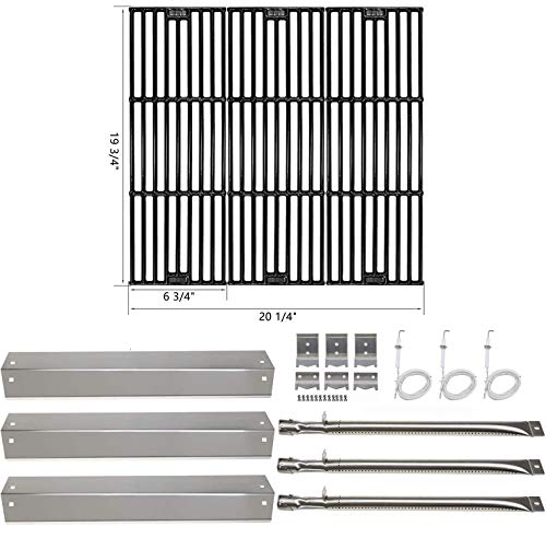 Hisencn Repair kit Replacement for Chargriller 5050, Stainless Steel Burner Tube, Heat Plate, Porcelain Cast Iron Cooking Grates, igniter Electrode, Porcelain Steel Grease Collection Pan with 15 Pack