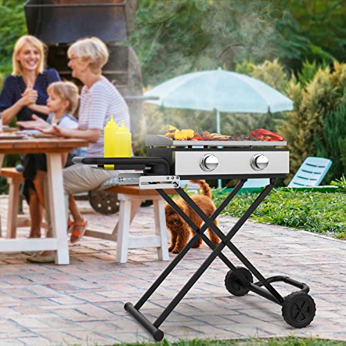 Tabletop Griddle Stand for Blackstone 22 17 Inch Grill, Heavy-Duty Foldable Griddle Cart with Wheels, Griddle Trolley Dining Table, Grill Replacement Part for Outdoor Camping BBQ Cooking Tailgating