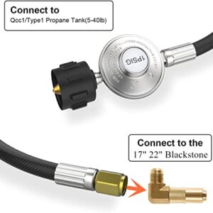 KEESHA 5 Feet Propane Hose QCC1 Regulator, 90 Degree Elbow Adaptor for Blackstone 17 inch and 22 inch Table Top Griddle Pit Boss Gas Grill, Low Pressure Propane Regulator Hose Connect to Propane Tank