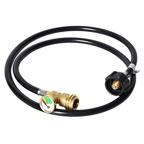 GGC 6 Feet Propane Tank Extension Hose with Gauge ,LP Gas Hose Replacement for Grill Heater and Other, Male QCC/POL Fittings