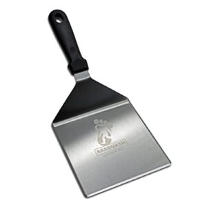 the sasquash spatula - commercial grade 5.5" extra wide smashed burger turner - heavy duty one pound stainless steel griddle and grill tool