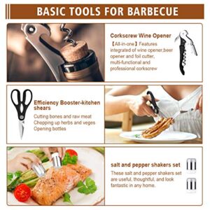 BBQ Grill Accessories Tools Set, 36PCS Stainless Steel Grilling Barbecue Tool Sets Kit with Aluminum Case, Thermometer, 2 Grill Mats for Camping, Kitchen, Barbecue Utensil for Men Women