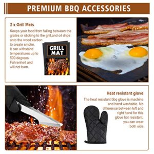 BBQ Grill Accessories Tools Set, 36PCS Stainless Steel Grilling Barbecue Tool Sets Kit with Aluminum Case, Thermometer, 2 Grill Mats for Camping, Kitchen, Barbecue Utensil for Men Women