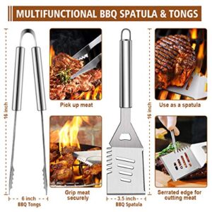 BBQ Grill Accessories Tools Set, 36PCS Stainless Steel Grilling Barbecue Tool Sets Kit with Aluminum Case, Thermometer, 2 Grill Mats for Camping, Kitchen, Barbecue Utensil for Men Women