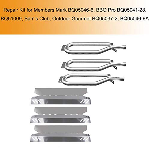 Sunshineey Gas Grill Replacement Parts,Stainless Steel Burners,Heat Plates for Members Mark BQ05046-6, BBQ ProBQ05041-28, BQ51009, Sam's Club, Outdoor Gourmet Repair Kit (3PACK)