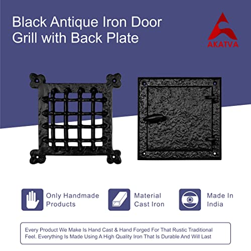 Akatva Rustic Speakeasy Door Grill – Window Iron Grill – Iron Speakeasy Grill – Black Window Security Grill – Heavy Duty Decorative Security Window Grille – Black Door Grill with Back Plate