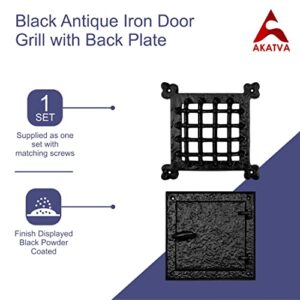 Akatva Rustic Speakeasy Door Grill – Window Iron Grill – Iron Speakeasy Grill – Black Window Security Grill – Heavy Duty Decorative Security Window Grille – Black Door Grill with Back Plate