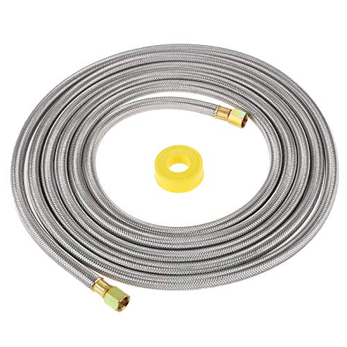 Aupoko Propane Line Stainless Extension Hose, 16 Feet Stainless Propane Hose Assembly with 3/8" Female Flare Fittings, Fits for RV, Gas Grill, Fire Pit, Heater and More, with Gas Line Pipe Thread Tape