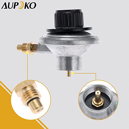 Aupoko Propane Gas Grill Control Valve Table Top Regulator, Propane Gas Grill Control Valve with M12 0.7mm Nozzle Jet and 1"-20 Female Throwaway Cylinder Thread Inlet and an Orifice Outlet