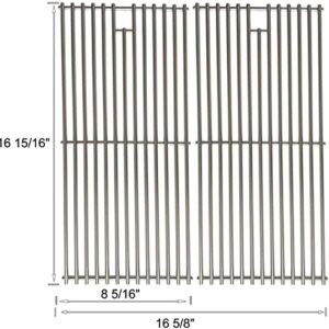 GRILLJOB 2 Pack 16 15/16" x8 5/16" Stainless Steel 304 Grill Grates Replacement Upgraded with Finger Lifting Hole for Kenmore CharBroil Broil King Kirkland Master Chefand Thermos Grill Models, SC1702