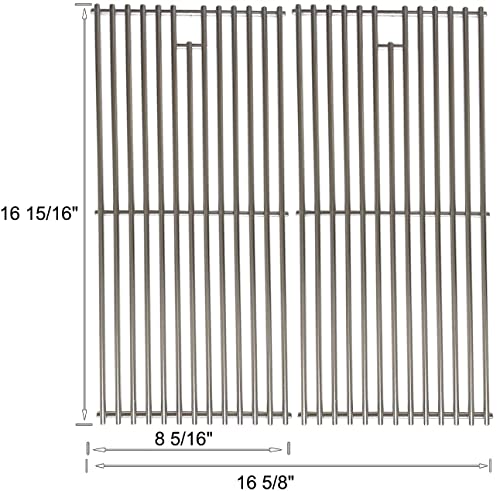 GRILLJOB 2 Pack 16 15/16" x8 5/16" Stainless Steel 304 Grill Grates Replacement Upgraded with Finger Lifting Hole for Kenmore CharBroil Broil King Kirkland Master Chefand Thermos Grill Models, SC1702