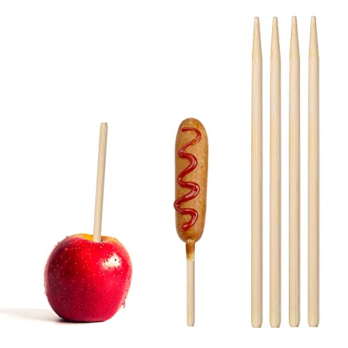 Jdox 120 pcs Premium 5.5 Inch Candy Apple Sticks - 5mm Thick Natural Semi Point Bamboo Sticks for BBQ, Caramel Bamboo Skewers for Corn Dog, Cookie, Lollipop, Kabob, Grill