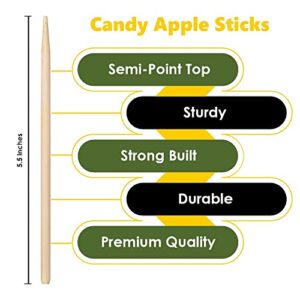 Jdox 120 pcs Premium 5.5 Inch Candy Apple Sticks - 5mm Thick Natural Semi Point Bamboo Sticks for BBQ, Caramel Bamboo Skewers for Corn Dog, Cookie, Lollipop, Kabob, Grill