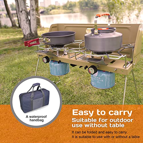 KALAWW Car-Camp Stove Folding 2 Burner Propane Camping Stove & Grill Griddle,Outdoor Grills/Gas Grills/Propane Grills, Butane Fuel Adapter and Carrying Case Included