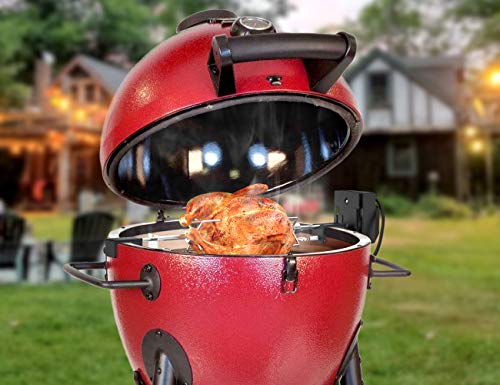 Skyflame Stainless Steel Rotisserie Kit with Heavy Duty Rotisery Motor & Accessories - Compatible with Large BGE | Kamado Joe | Pit Boss & Other Outer Diameter 21.5"-23", 28"-29.5" Ceramic Grill