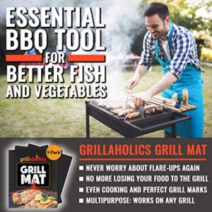 Grillaholics Grill Mat - Set of 3 Heavy Duty BBQ Grill Mats - Non Stick, Reusable and Dishwasher Safe Barbecue Grilling Accessories - Lifetime Manufacturers Warranty