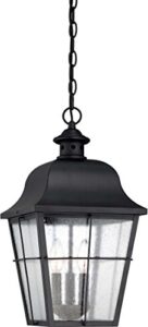 quoizel mhe1910k millhouse seedy glass outdoor pendant ceiling lighting, 3-light, 180 watts, mystic black (19"h x 10"w)