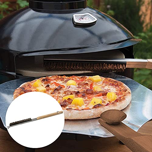 Pizza Oven Brush, Barbecue Grill Brush and Scraper, Extended Large Wooden Handle, Portable Pizza Oven Accessories BBQ Grill Long Handle Stone Cleaner