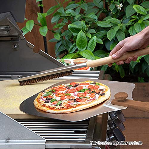 Pizza Oven Brush, Barbecue Grill Brush and Scraper, Extended Large Wooden Handle, Portable Pizza Oven Accessories BBQ Grill Long Handle Stone Cleaner