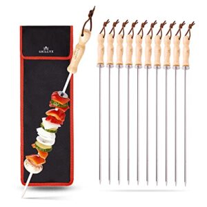 grillyx skewers - premium bbq skewers - skewers for kabobs - pack of 10 - stainless steel - ideal for grilling - shishkabob skewers - metal skewers