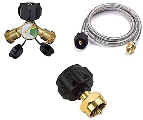 SHINESTAR 3-Pack Propane Y Splitter Tee Adapter and Propane Hose Adapter 1 LB to 20LB and Propane Refill Adapter