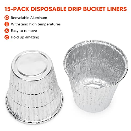 Stanbroil Grease Bucket Liners for Traeger Grill, 15 Pack Disposable Heavy Duty Foil Liners Fit for Traeger, Pit Boss, Camp Chef, Louisiana