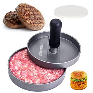 gwhole non-stick burger press aluminum hamburger patty maker with 100 wax papers for bbq grill