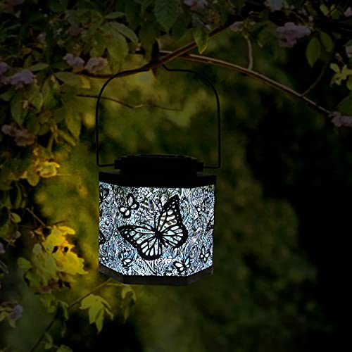 ielevations Hanging Butterfly Solar Lanterns Decor Outdoor Waterproof LED Hanging Solar Lanterns Metal Lantern Butterfly Solar Light for Patio Yard Garden Porch Table- 1 Pack (Butterfly)