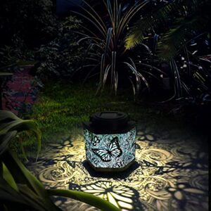 ielevations Hanging Butterfly Solar Lanterns Decor Outdoor Waterproof LED Hanging Solar Lanterns Metal Lantern Butterfly Solar Light for Patio Yard Garden Porch Table- 1 Pack (Butterfly)