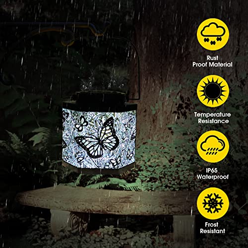 ielevations Hanging Butterfly Solar Lanterns Decor Outdoor Waterproof LED Hanging Solar Lanterns Metal Lantern Butterfly Solar Light for Patio Yard Garden Porch Table- 1 Pack (Butterfly)