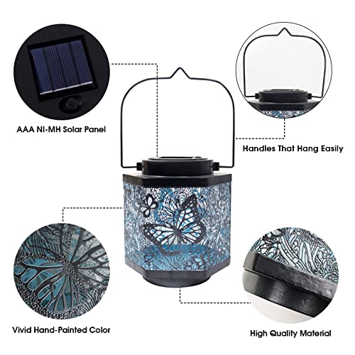 ielevations Hanging Butterfly Solar Lanterns Decor Outdoor Waterproof LED Hanging Solar Lanterns Metal Lantern Butterfly Solar Light for Patio Yard Garden Porch Table- 1 Pack (Butterfly)