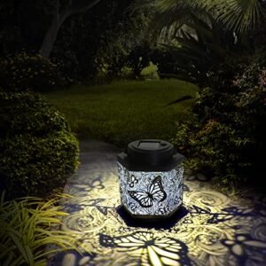 ielevations Hanging Butterfly Solar Lanterns Decor Outdoor Waterproof LED Hanging Solar Lanterns Metal Lantern Butterfly Solar Light for Patio Yard Garden Porch Table- 1 Pack (Butterfly)