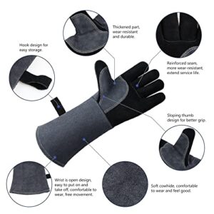 BESSTEVEN 16in Leather Welding Gloves 932℉/500℃ Heat Resistant Pizza Oven Mitts Grill BBQ Fireplace Gloves for Men Women Grilling Cooking Baking Welder Ironworker Smoker Gifts