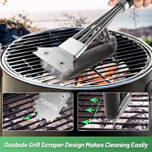 AJIJING Grill Brush for Outdoor Grill, 18" BBQ Brush for Grill Cleaning Stainless Steel Wire Bristle BBQ Grill Cleaner Brush with Scraper Accessories (1 Pack)