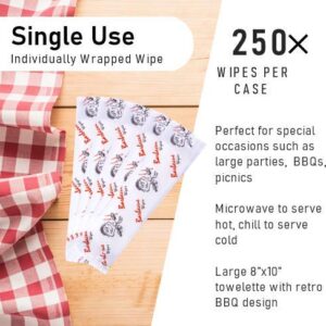 Diamond Wipes Pre-moistened Hand Wipes - “BBQ and Grill” Logo 10x8” Extra Thick Pack of 250 Individually Wrapped Wet Wipes For Cookouts, BBQs, Catering