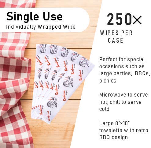 Diamond Wipes Pre-moistened Hand Wipes - “BBQ and Grill” Logo 10x8” Extra Thick Pack of 250 Individually Wrapped Wet Wipes For Cookouts, BBQs, Catering