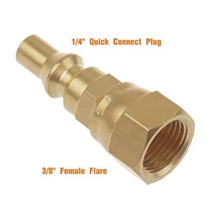 Timsec 1/4'' Male Propane Quick Connect Fittings, 3/8" Female Flare to 1/4" Gas Grill LP Quick Connect with 33ft PTFE Gas Line Pipe Thread Tape for Low Pressure Gas Appliance, Heater, Fire Pit and RV