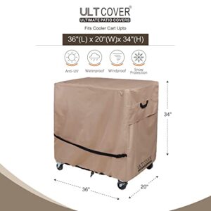 ULTCOVER Waterproof 80 Quart Patio Cooler Cart Rolling Ice Chest Cover 36L x 20W x 34H inch